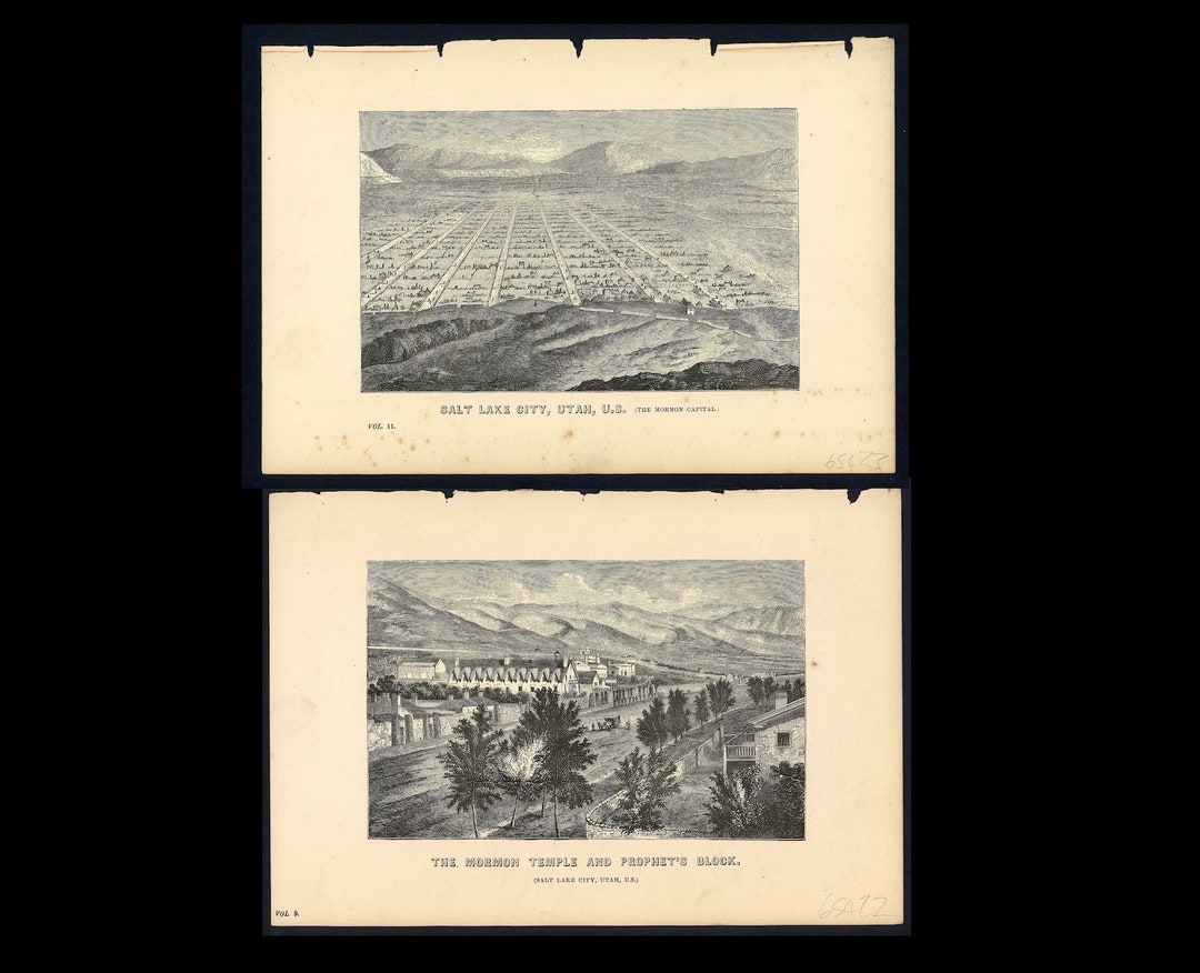 C. 1875 THE MORMON CAPITAL Engravings • Set of 2 Original Antique ...