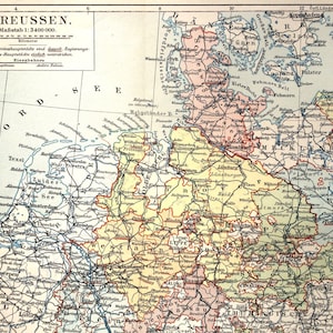1894 PRUSSIA Antique Map Original Antique Cartography Lithograph Print ...