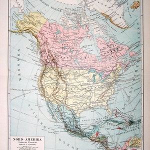 1889 ANTIQUE MAP USA of North America Original Antique Lithograph Print ...