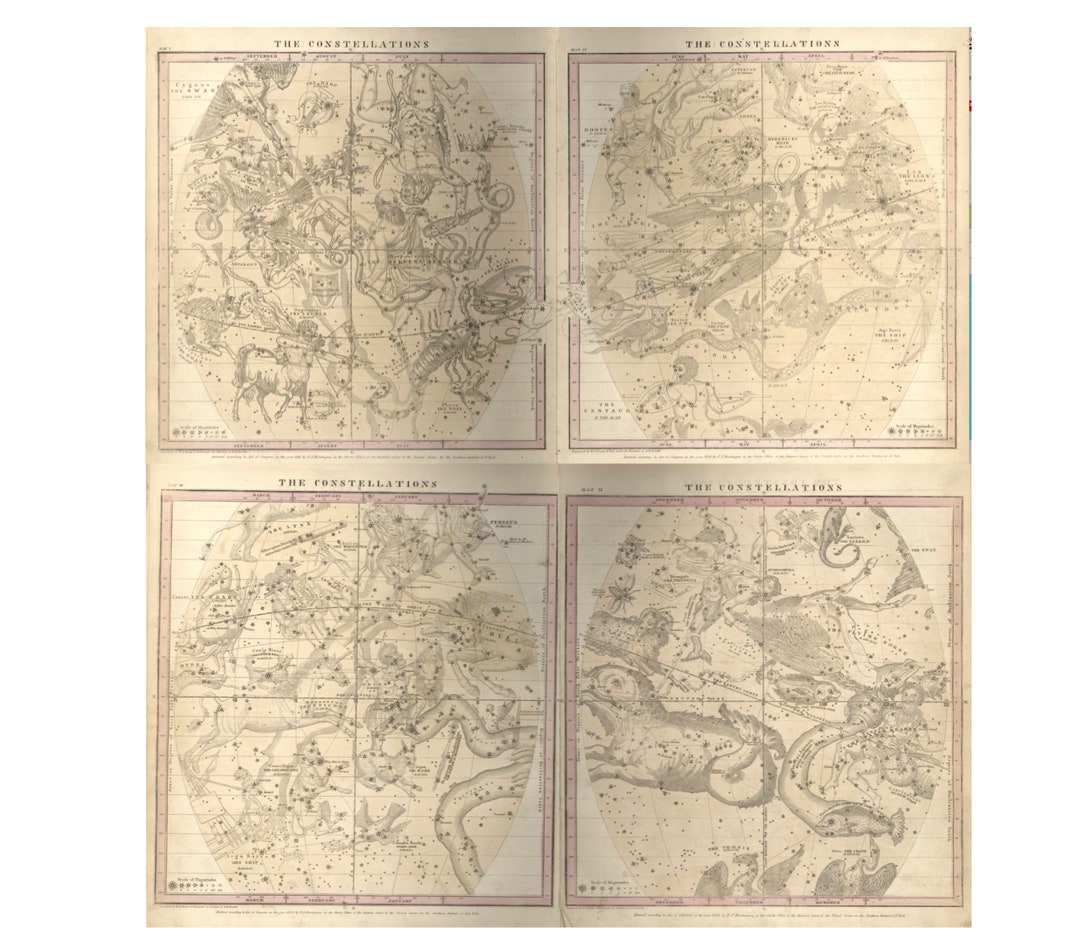THE CONSTELLATIONS Prints C. 1856 • Rare Engravings • Original Antique ...