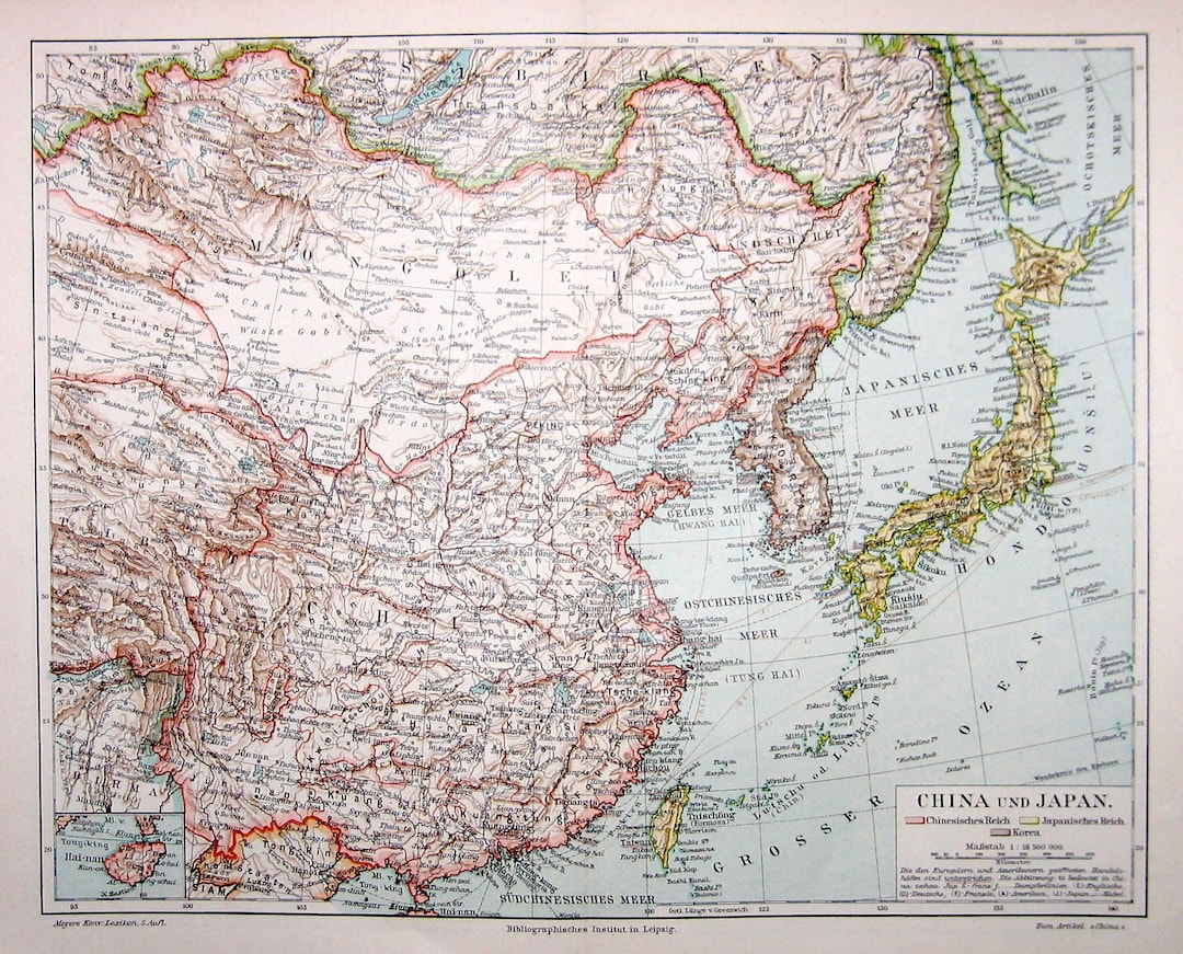 C. 1889 CHINA Map • Original Antique Print • Antique Map of China • - Etsy