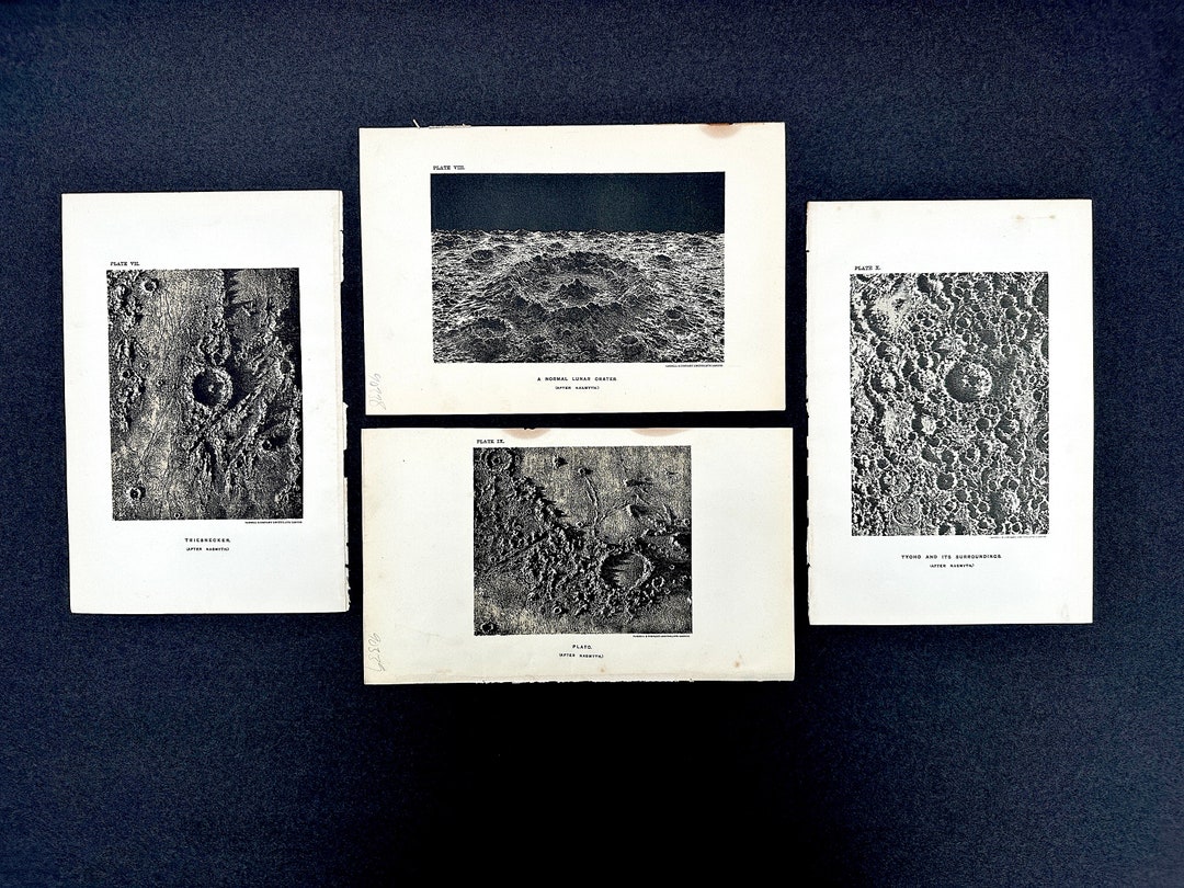 C. 1891 MOON Lithographs • Set of 4 Original Antique Prints • Lunar ...