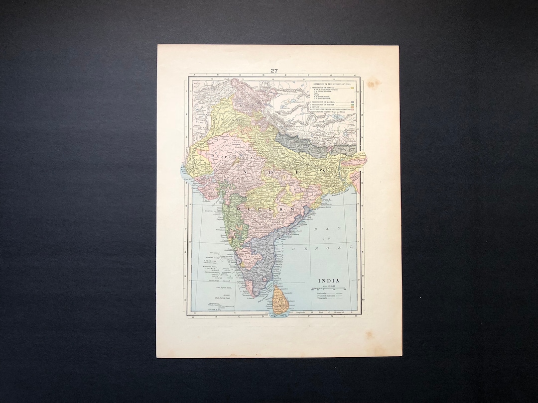 INDIA or CHINA C. 1887 • Original Antique Print • Map of the the World ...