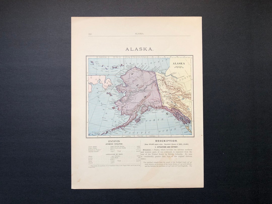 C. 1887 ALASKA MAP • Original Antique Map • Antique Print • United ...