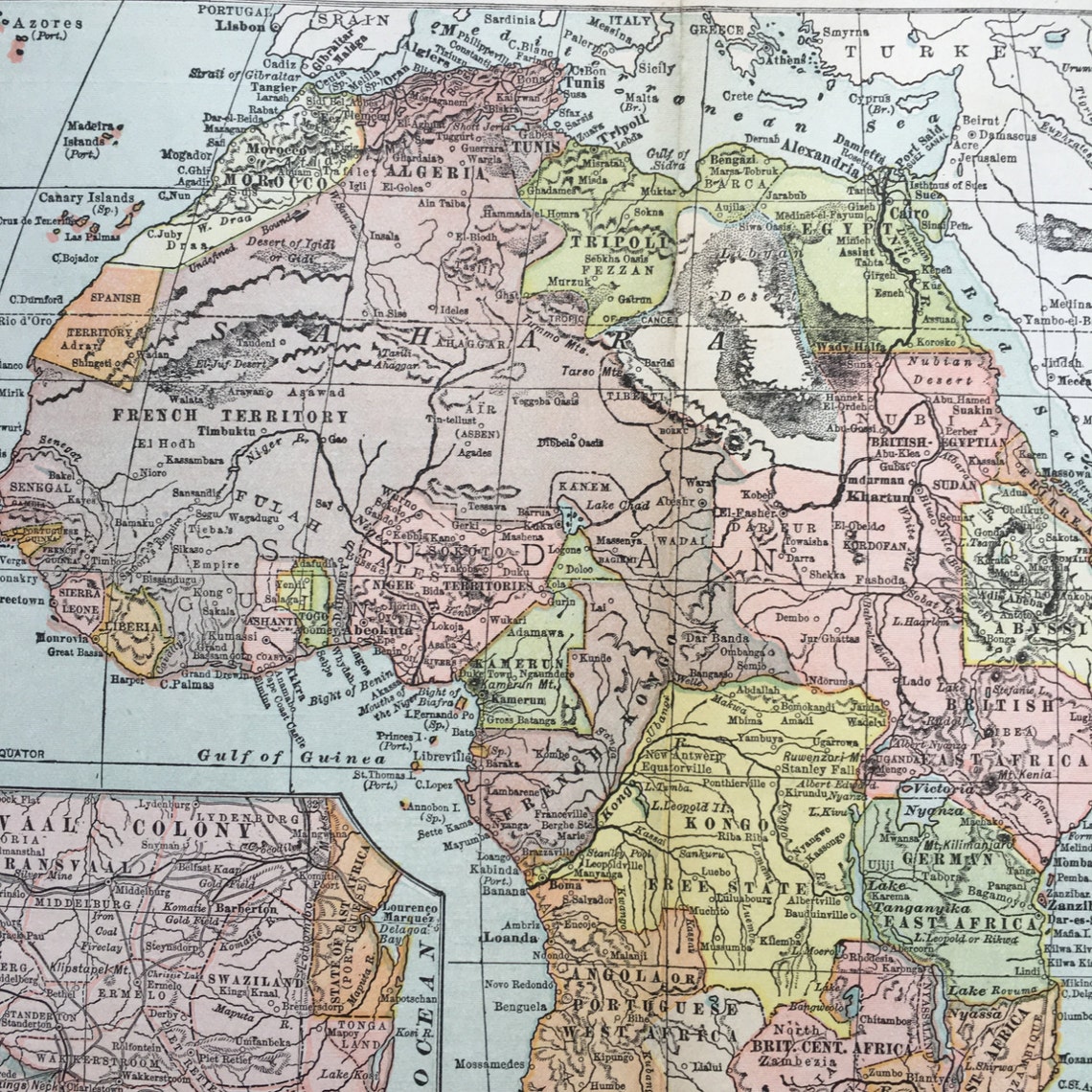 C. 1910 AFRICA ANTIQUE MAP Lithograph Original Antique Print - Etsy