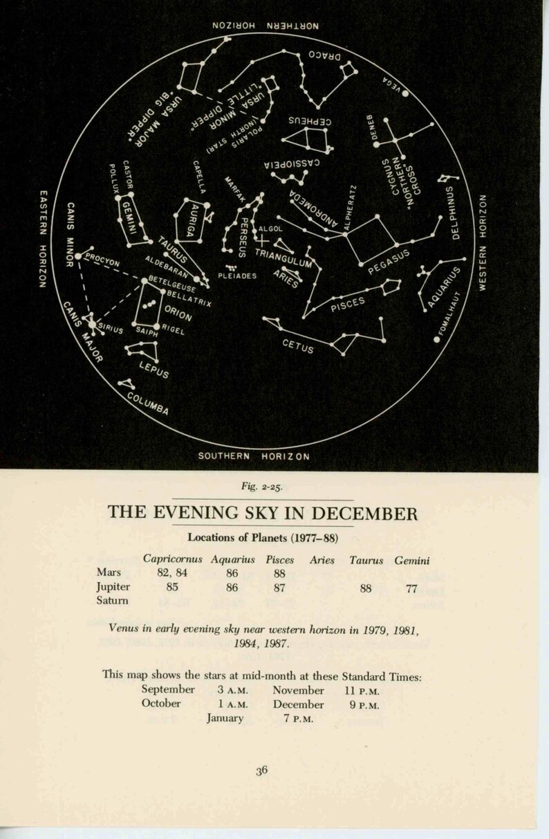 C.1977 DECEMBER STAR MAP Celestial Zodiac Constellation - Etsy