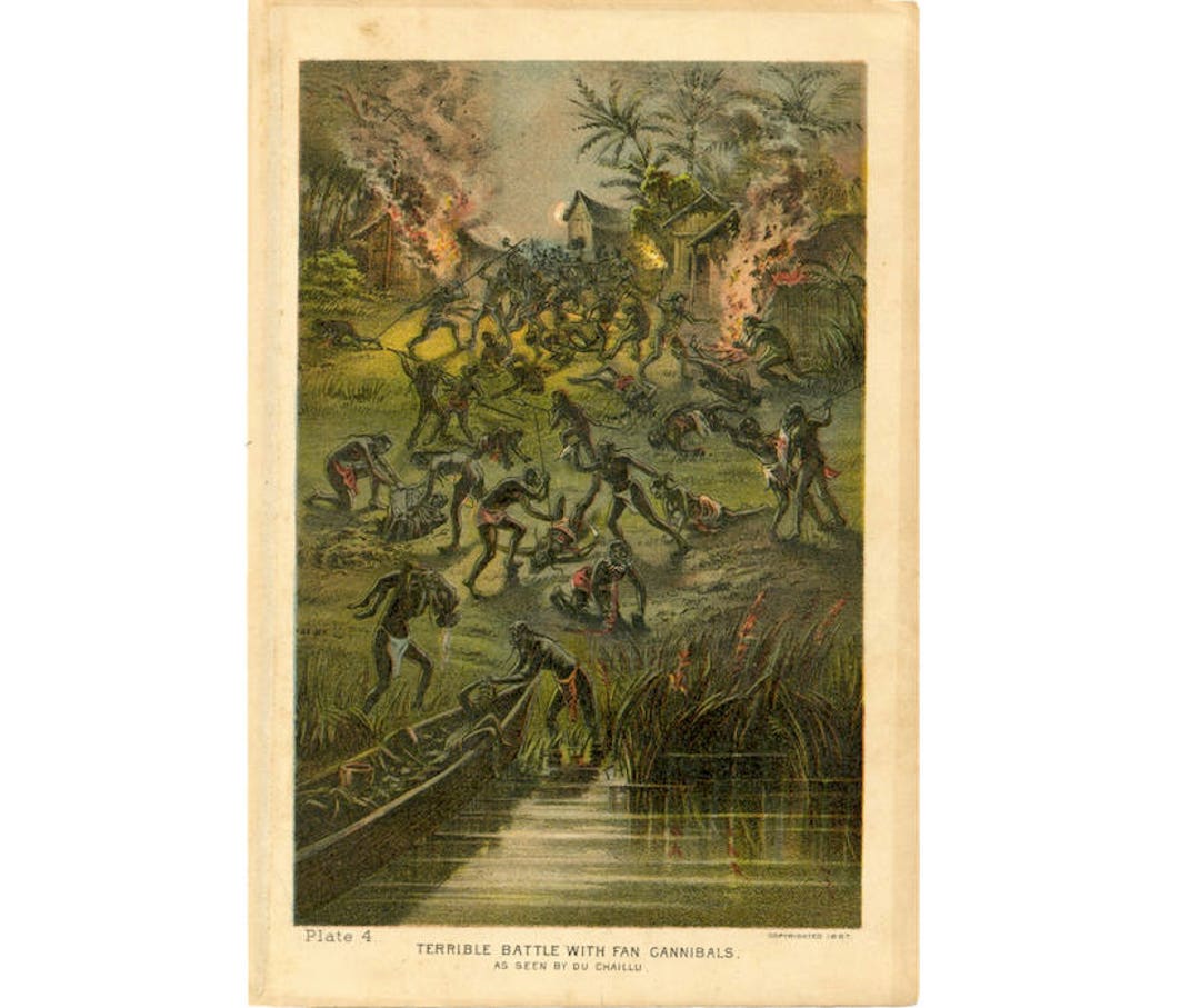 C. 1887 CANNIBALS Lithograph - Unusual Native Africa Scene - Original ...