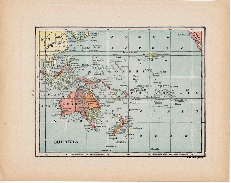 C. 1910 OCEANIA MAP Original Antique Print Maps of the - Etsy