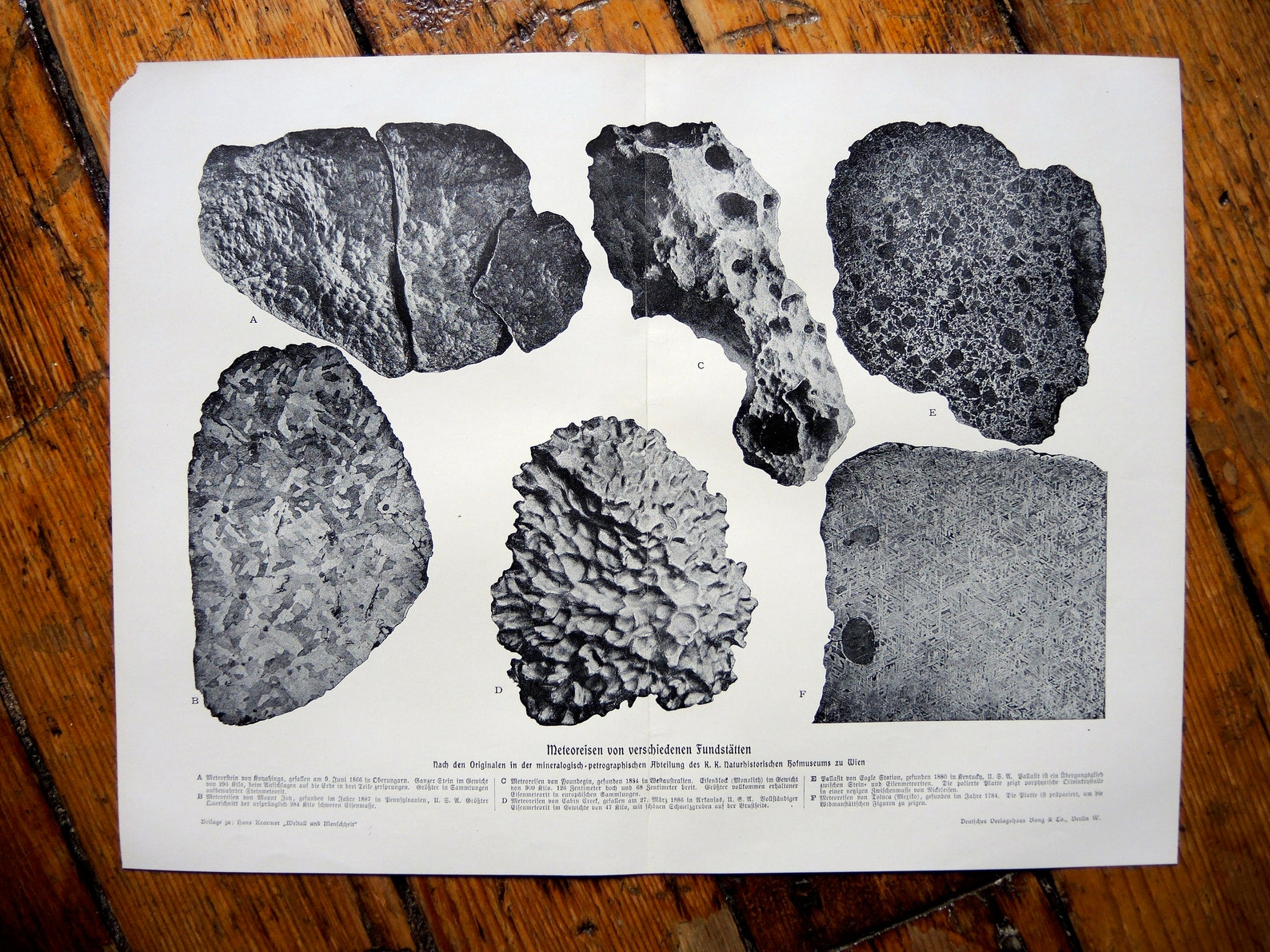 C. 1900 IRON METEORITE STONE Lithograph - Original Vintage Print ...