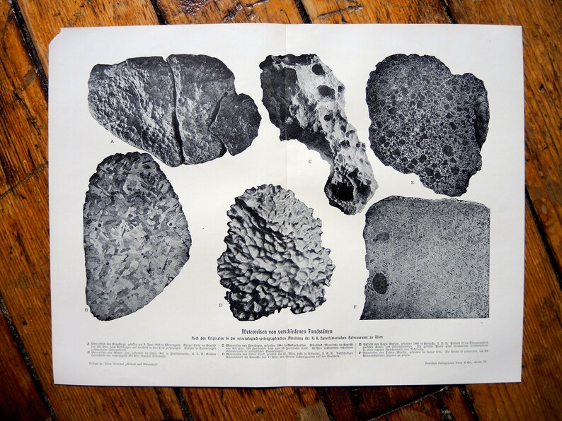 C. 1900 IRON METEORITE STONE Lithograph - Original Vintage Print ...