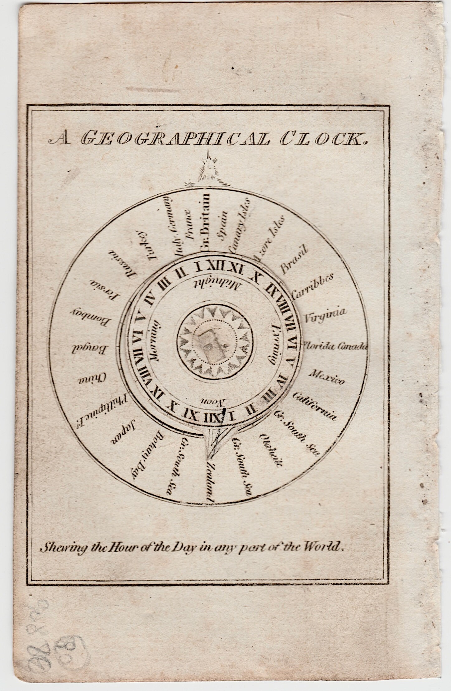 Tiny! GEOGRAPHICAL CLOCK Engraving C. 1805 - Original Antique Print ...