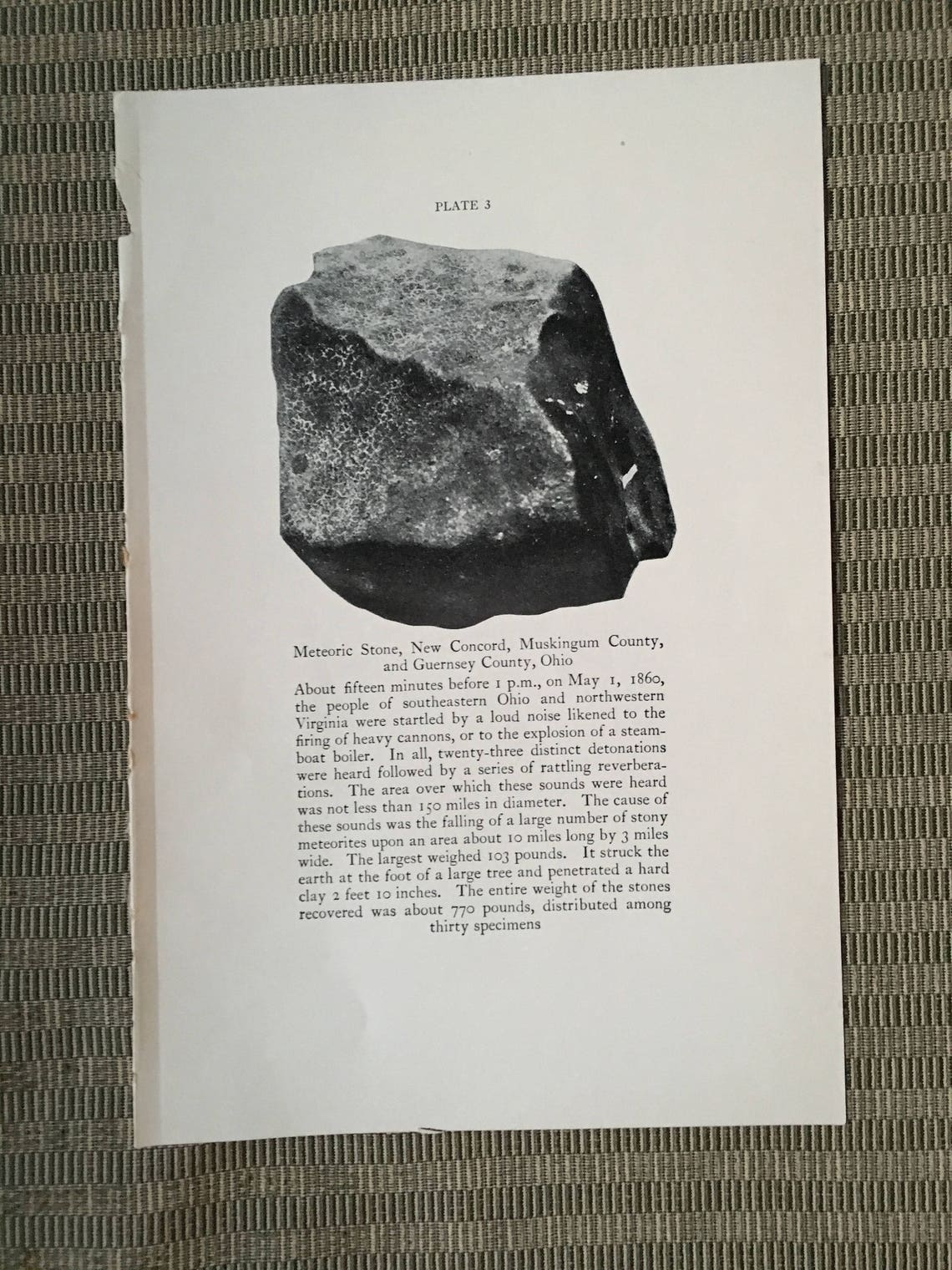 C. 1934 IRON METEORITE STONE Prints Vintage Lithographs | Etsy