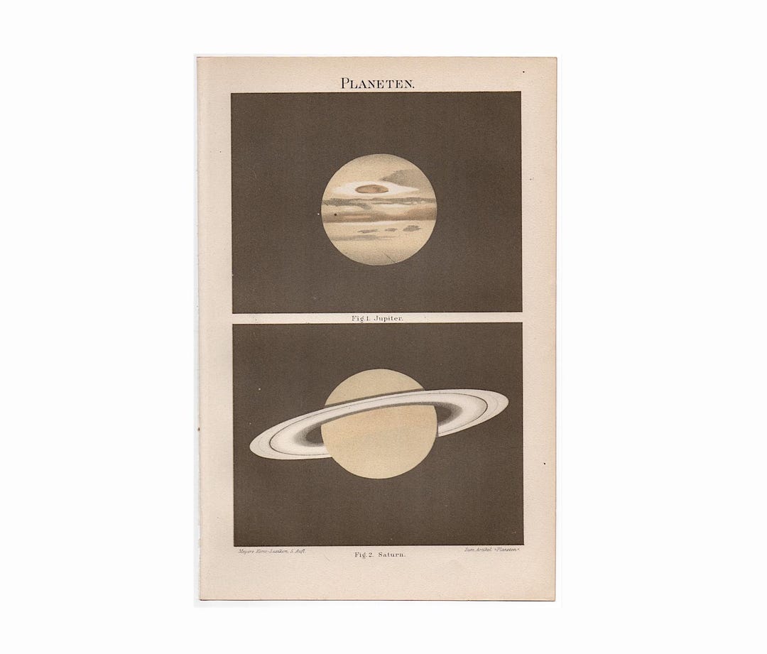 C. 1889 SATURN & JUPITER PLANETS Lithograph • Original Antique Print ...