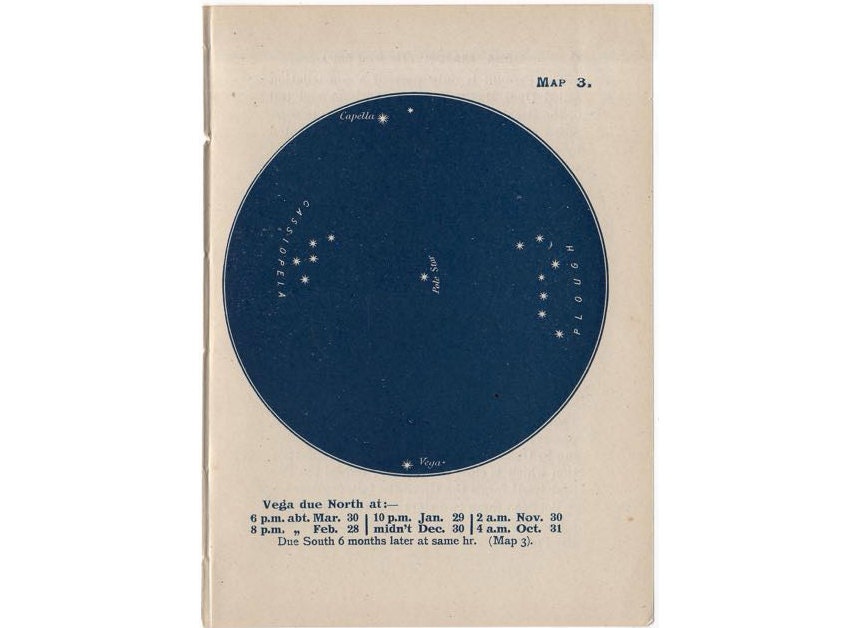 NORTH STAR CONSTELLATION Star Map C. 1944 - Original Vintage Print ...