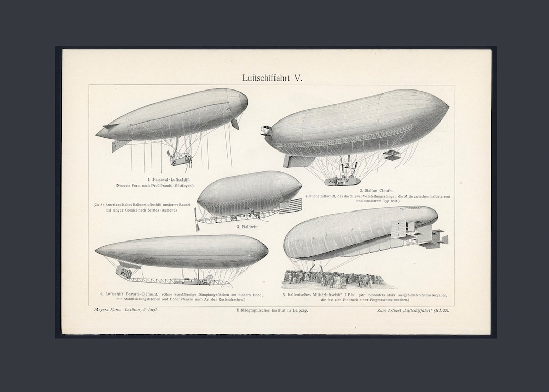 C. 1894 AIRSHIPS Lithograph - Original Antique Print - Aviation ...
