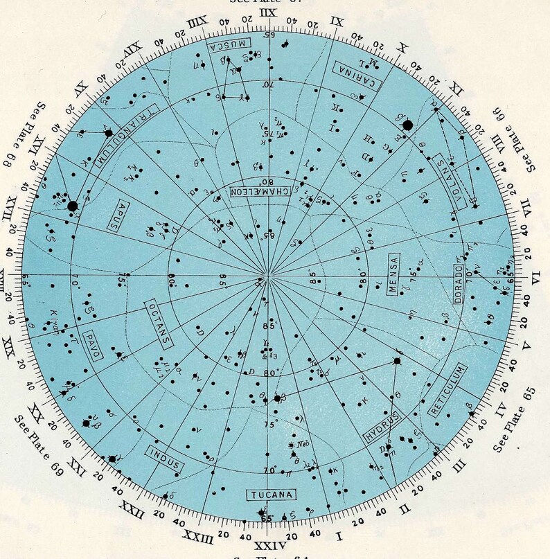C. 1955 STAR MAP # 70 • Original Vintage Print • Celestial Print ...