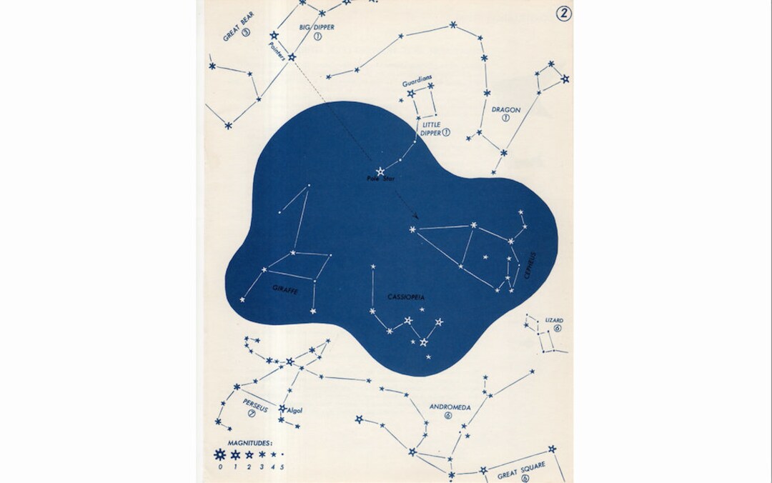 CONSTELLATION STAR MAP C. 1966 - Vintage Astronomy Print - Blue ...