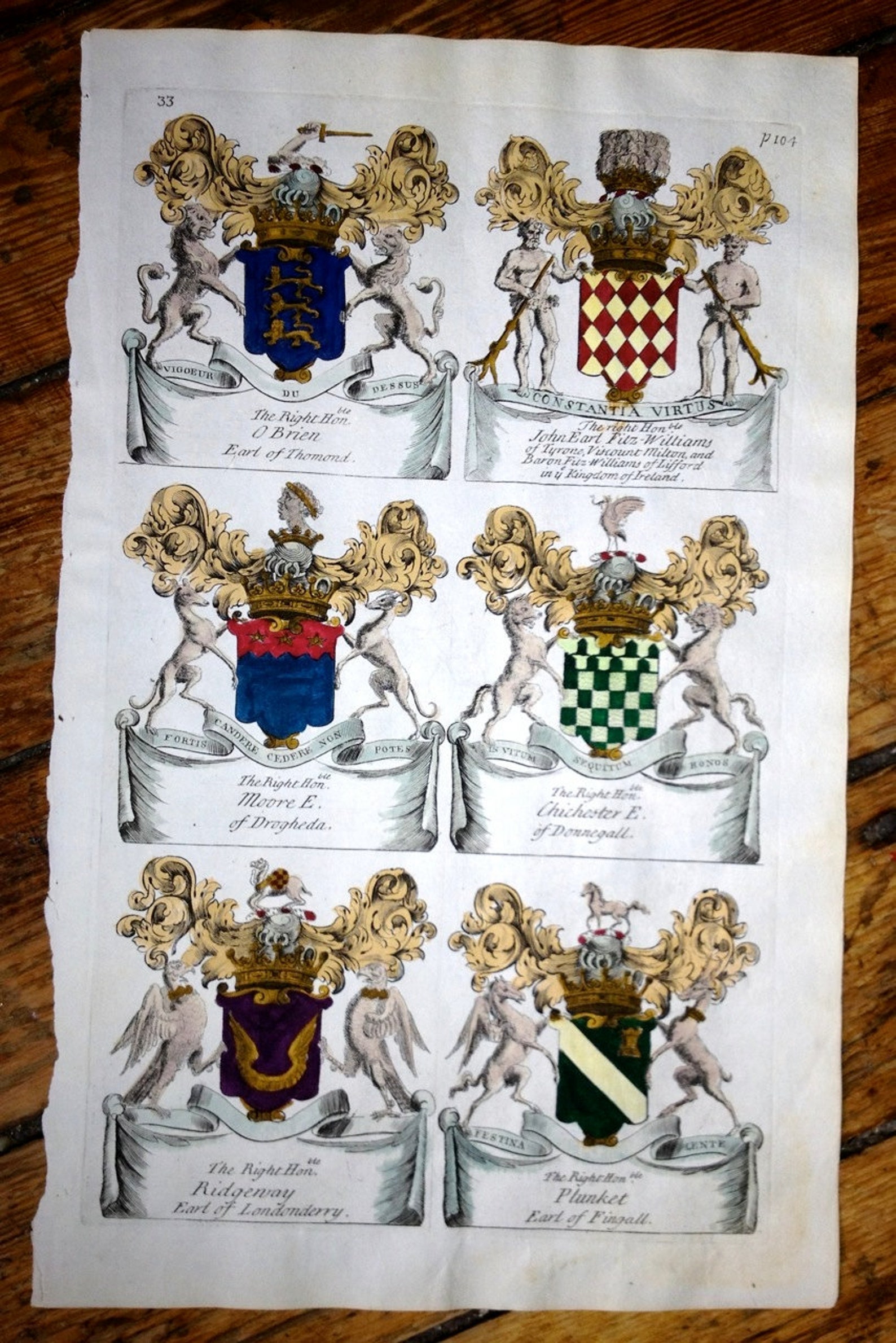 C. 1679 DISPLAY OF HERALDRY • Original Antique Print • Coat of Arms ...