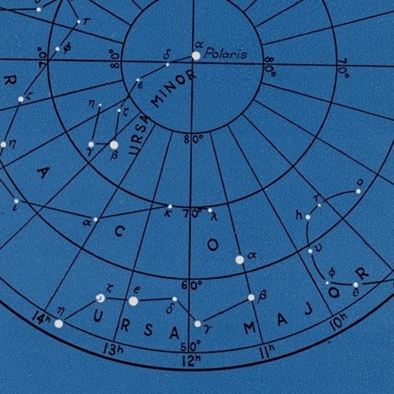 NORTH POLE Star Map C. 1946 • Original Vintage Print • Astronomy Print ...