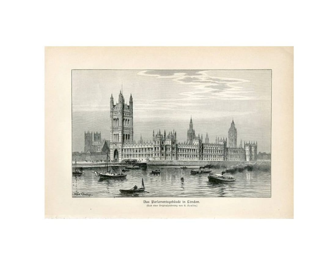 C. 1890 LONDON PARLIAMENT Building - Original Antique Print - England ...
