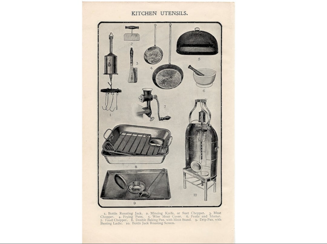 C. 1912 - KITCHEN UTENSILS Lithograph From Mrs. Beeton - Original ...