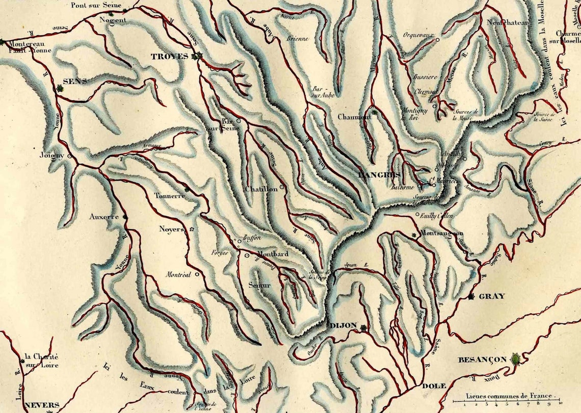 C. 1861 FRANCE Map • Mountains of Langres, France • Original Antique ...