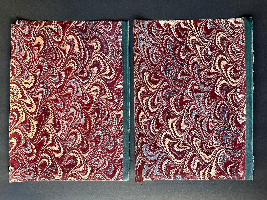 ANTIQUE MARBLED PAPER C. 19C • Set of 2 Hand Made Marbled End Papers ...