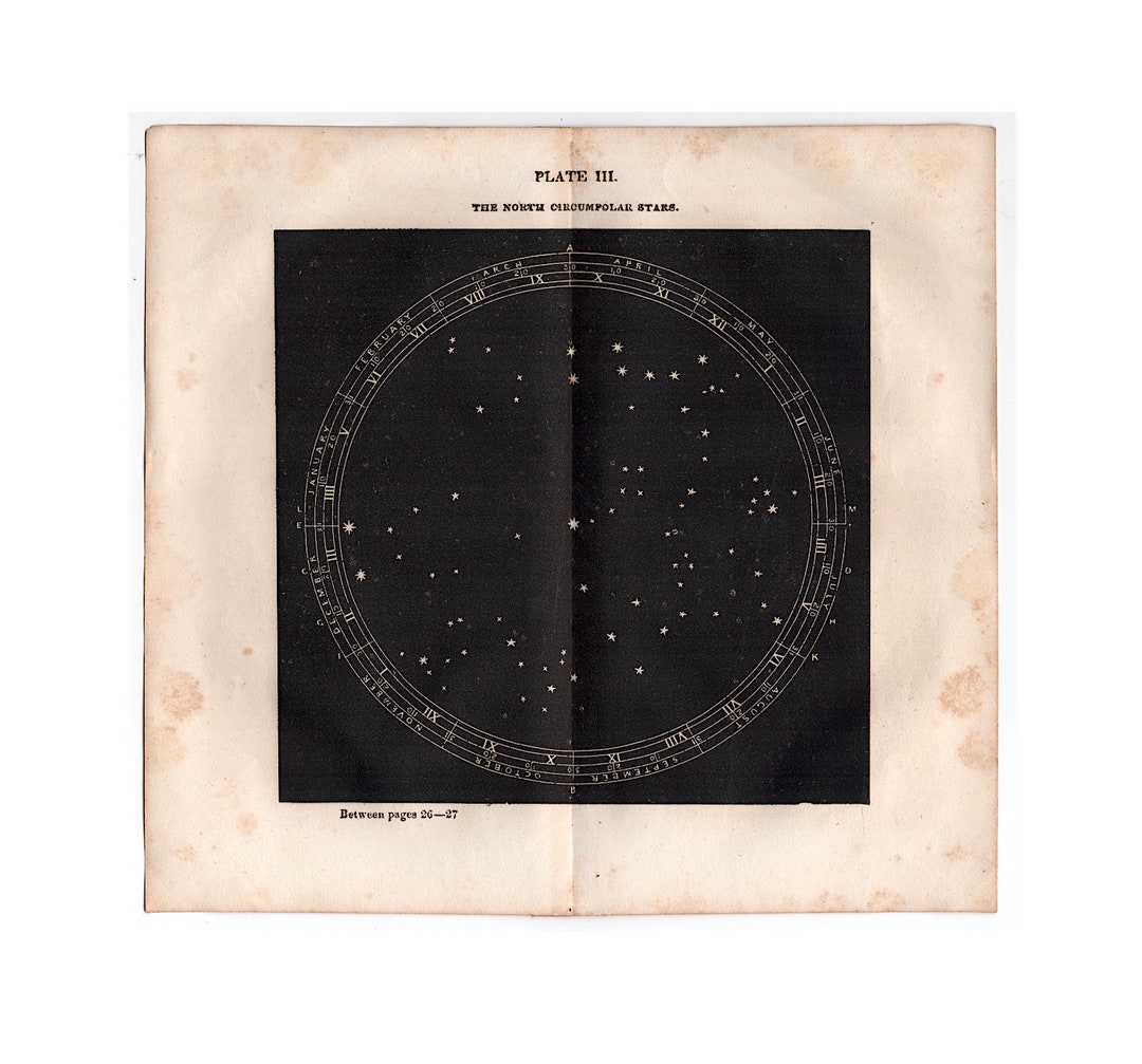 Rare! C.1846 NORTH CIRCUMPOLAR STARS Engraving • Original Antique Print ...