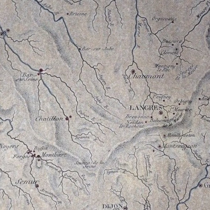 C. 1837 MAP OF FRANCE - the Mountains of Langres, France - Original ...