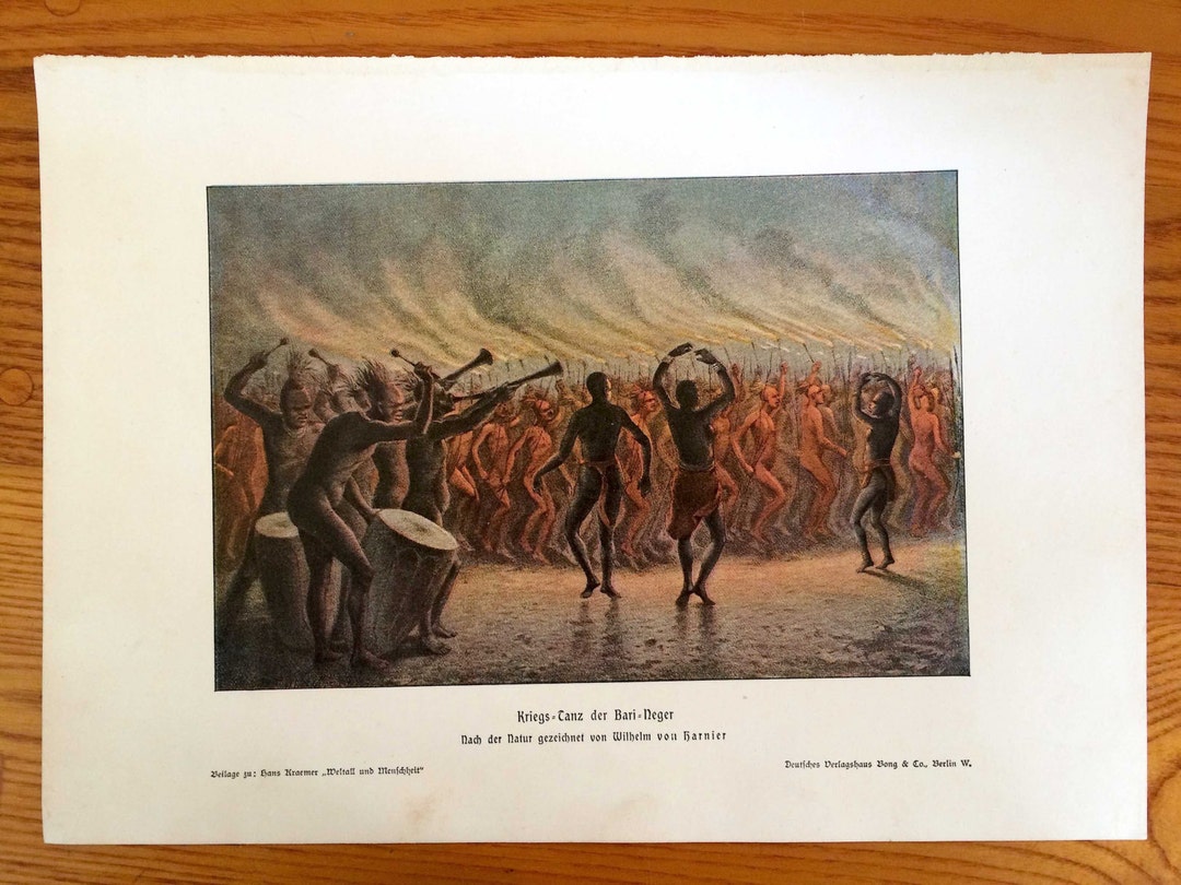 AFRICAN WAR DANCE Lithograph C. 1900 • Original Antique Print • African ...
