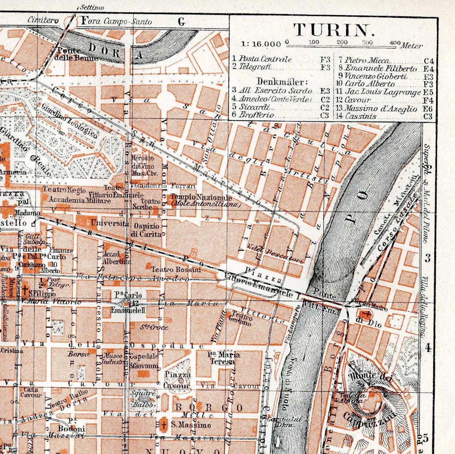 TURIN • Antique Map C. 1875 • ITALY MAP • Original Antique Print • Map ...