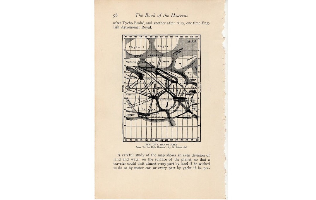 C. 1925 MAP OF MARS Lithograph - Vintage Astronomy Print - Planet ...