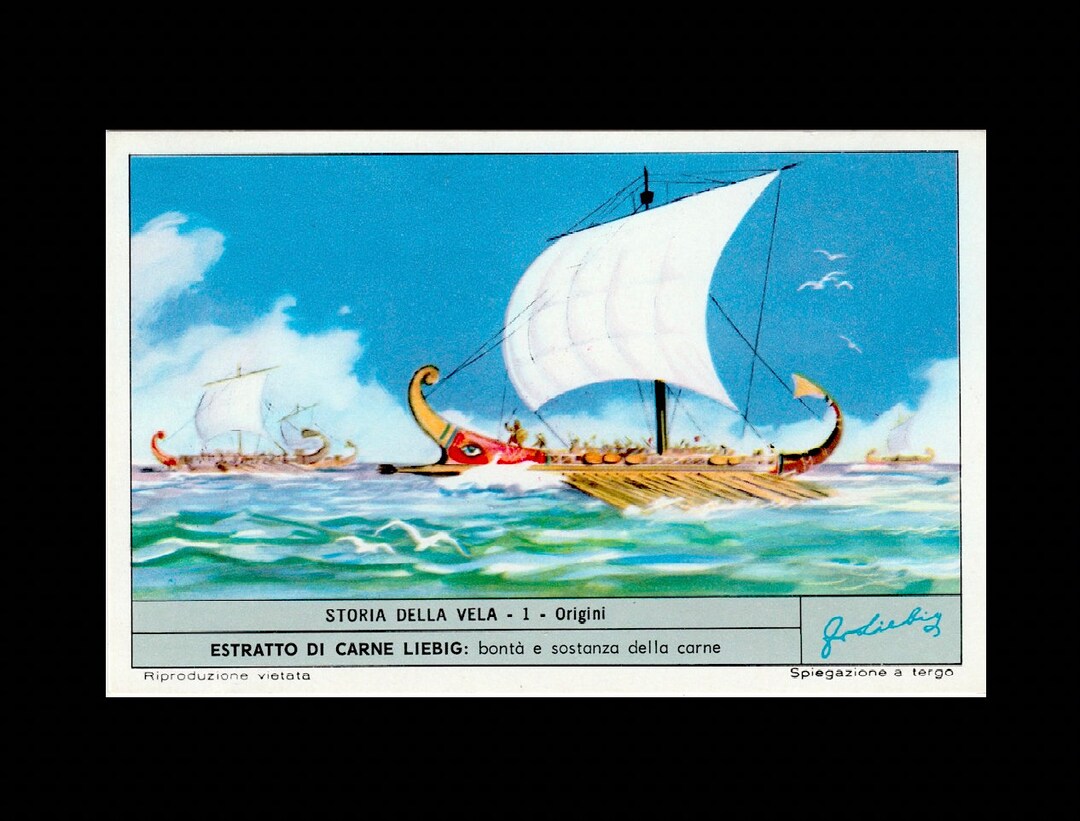 Tiny! C. 1960's HISTORICAL SAILBOATS Lithograph • Miniature Vintage ...