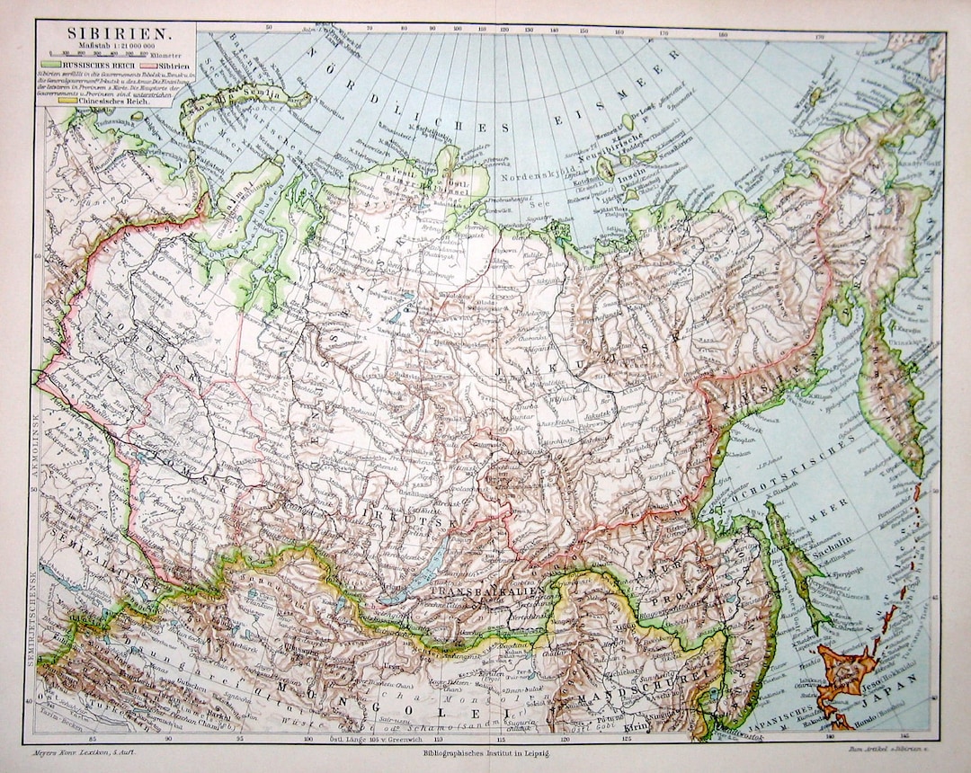 SIBERIA MAP C. 1889 • Original Antique Print • Antique Map • North Asia ...