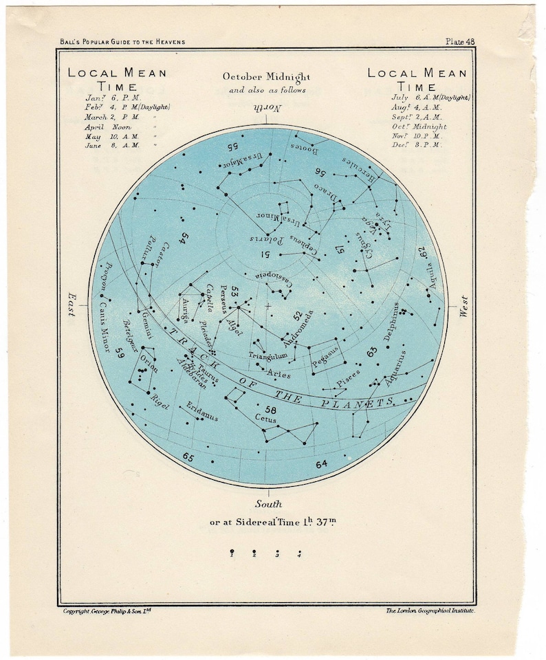 C. 1955 SEPTEMBER or OCTOBER Star Map Original Vintage - Etsy