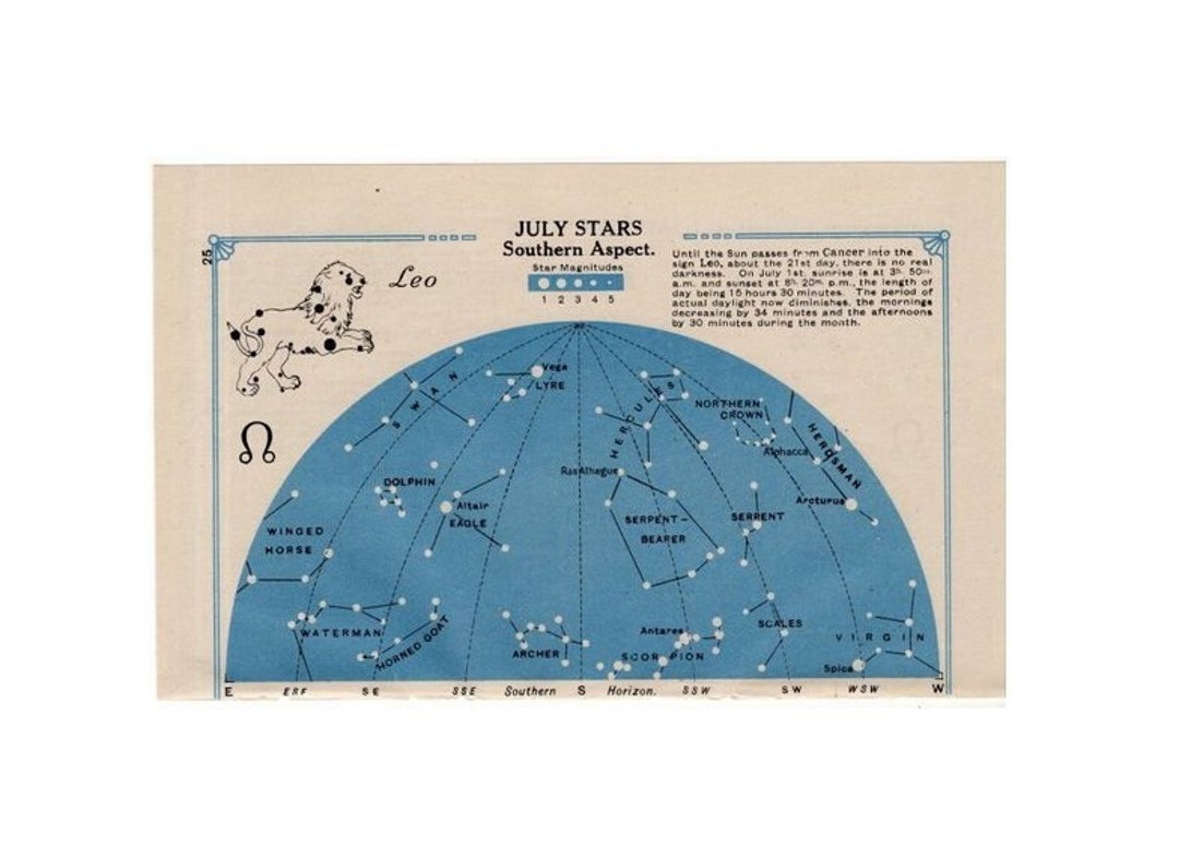 1920 LEO Star Chart Print Original Vintage Celestial Astronomy ...