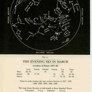 C.1977 MARCH STAR MAP - Celestial Zodiac Constellation Print - Vintage ...