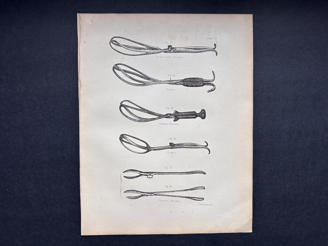 OBSTETRICAL FORCEPS Lithograph C. 1800's • Original Antique Print ...