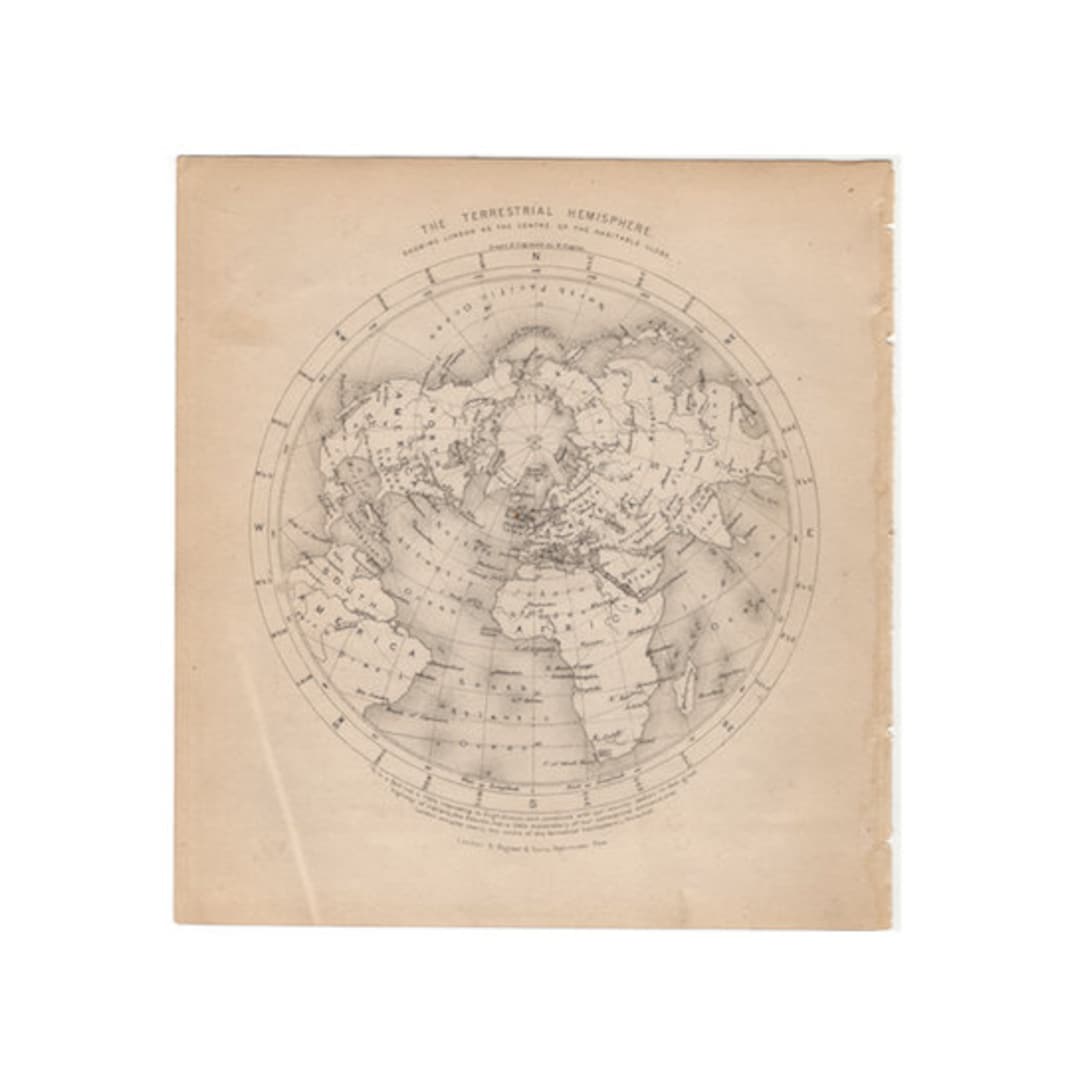 C. 1883 TERRESTRIAL HEMISPHERE Engraving - Original Antique Print ...
