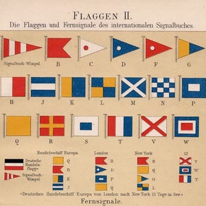 C. 1889 MARITIME SIGNAL FLAGS Print - Original Antique Lithograph ...
