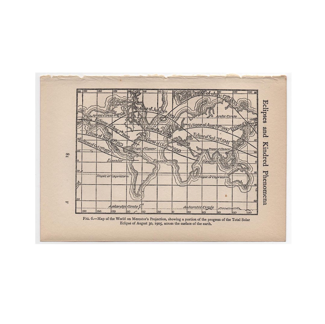 C. 1909 MERCATOR'S PROJECTION Map - Original Antique Print - Astronomy ...