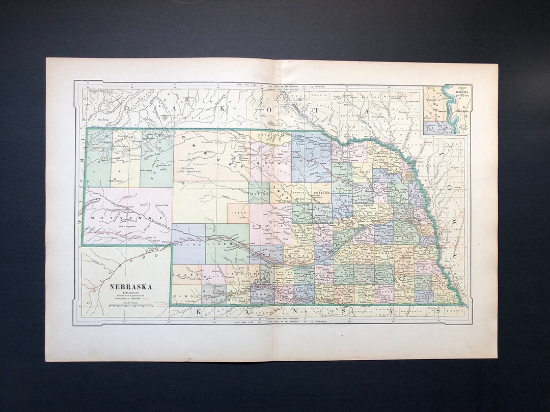 C. 1887 NEBRASKA MAP - Original Antique Print - Map of United States of ...
