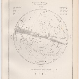 C. 1892 SEPTEMBER STARS Print • Original Antique Print - Star Map ...