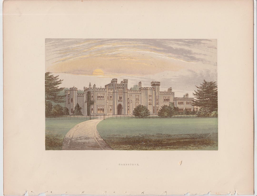 C. 1880 ENGLISH MANOR Print • Original Antique Print • Architecture ...