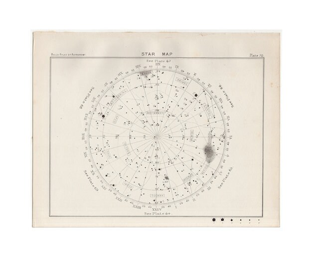 C. 1892 STAR MAP 70 original antique print astronomy print | Etsy