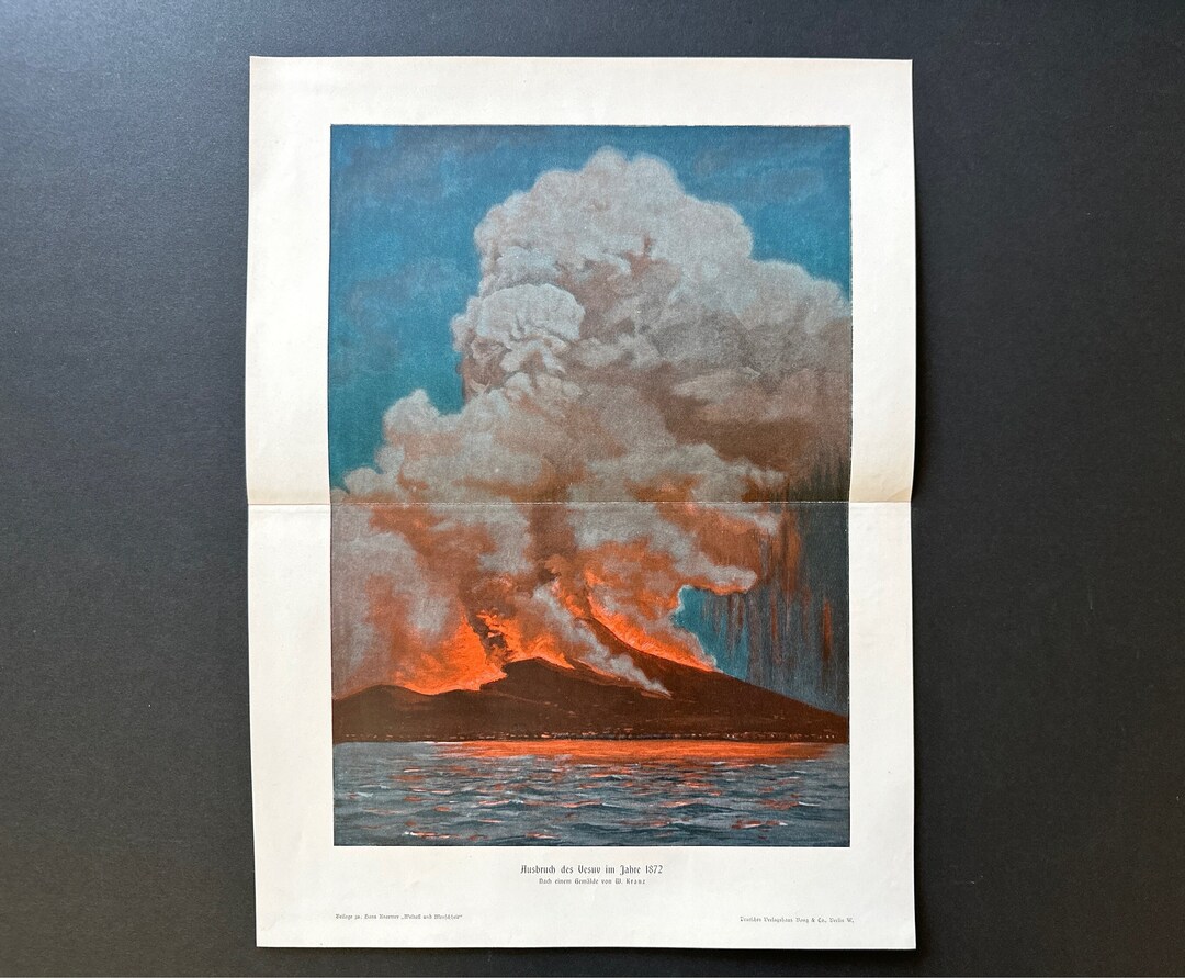 C. 1900 MT. VESUVIUS VOLCANO Erupting Lithograph • Original Antique ...