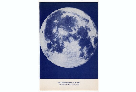 C. 1934 THE MOON lithograph original vintage astronomy print | Etsy
