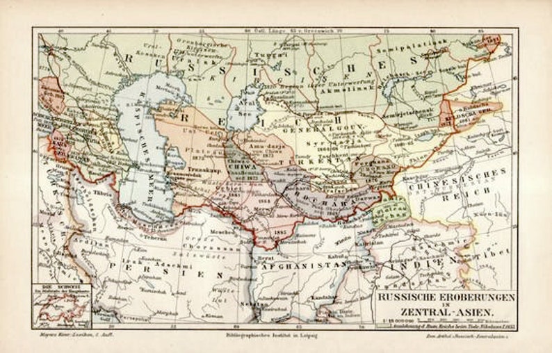 Antique Map • CENTRAL ASIA MAP - Original Antique Map • Antique ...