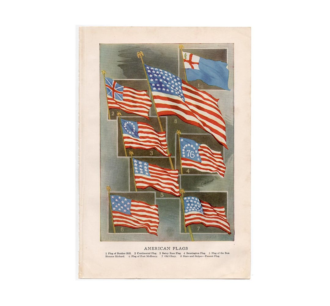 C. 1951 AMERICAN FLAG Lithograph • Original Vintage Print • Flags of ...