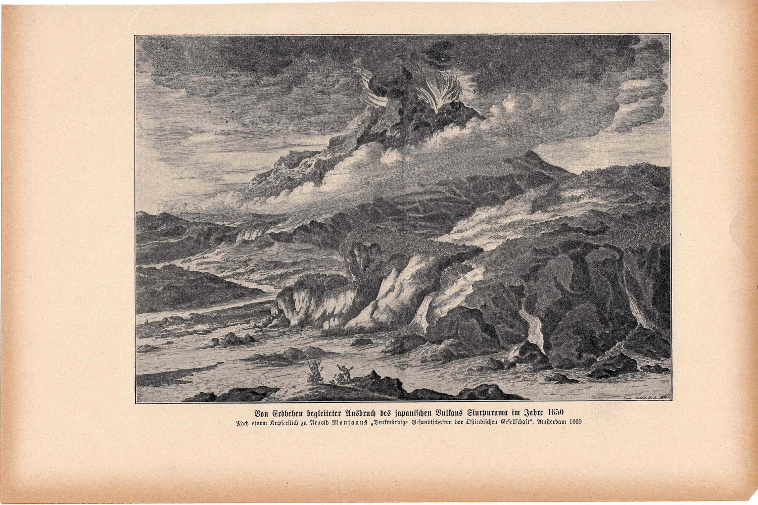 C. 1900 VOLCANO ERUPTING Lithograph - Volcano Scene in Japan - Original ...